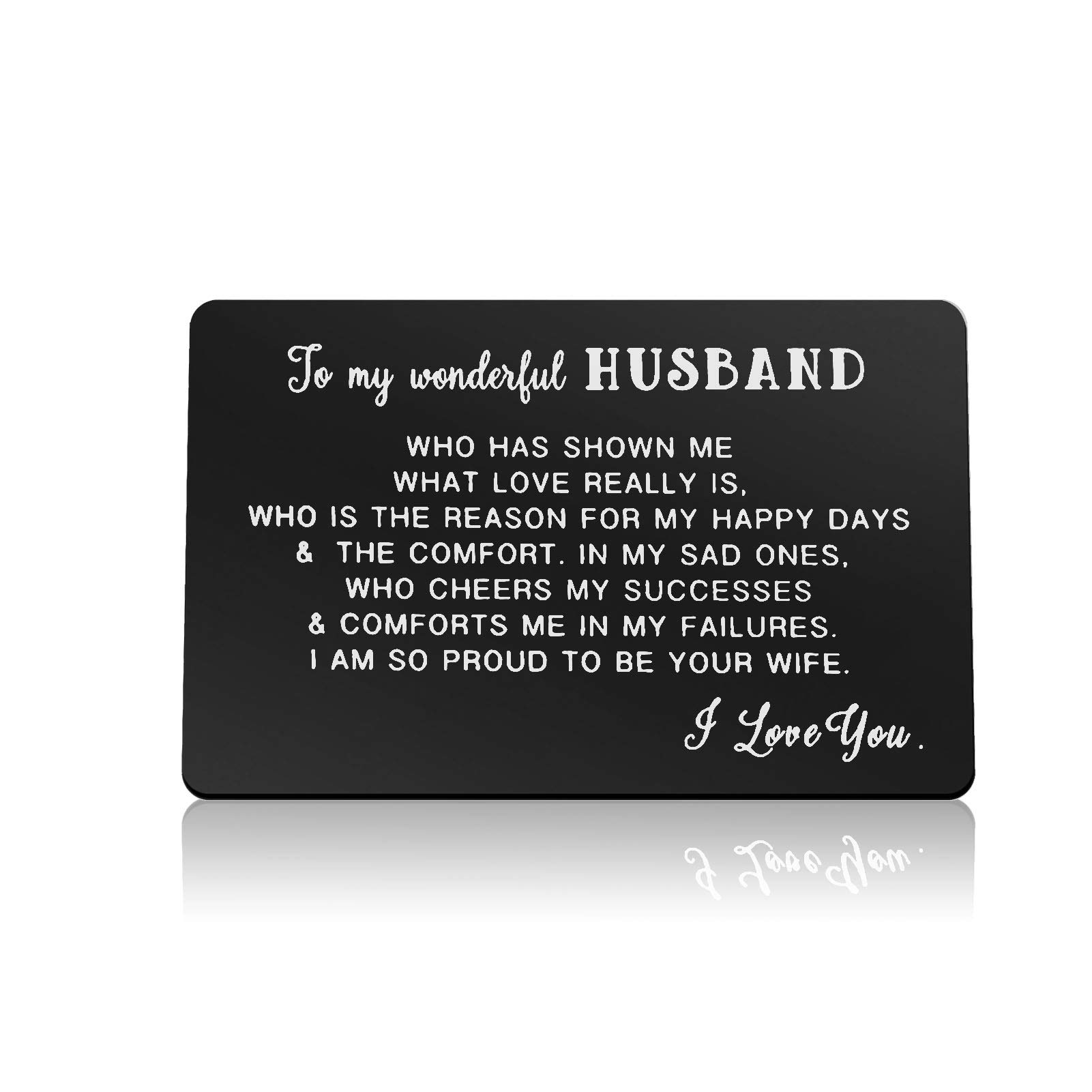 Husband Gift from Wife Engraved Metal Card Gifts for Husband Anniversary Valentines Day Gifts for Him Men Thank You Husband Gifts Wedding Day Gift Inspirational Christmas Card for Husband from Wife