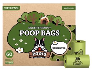 pogi’s dog poop bags bulk - 60 unscented rolls (900 doggie poop bags) - leak-proof dog waste bags - ultra thick, extra large poop bags for dogs