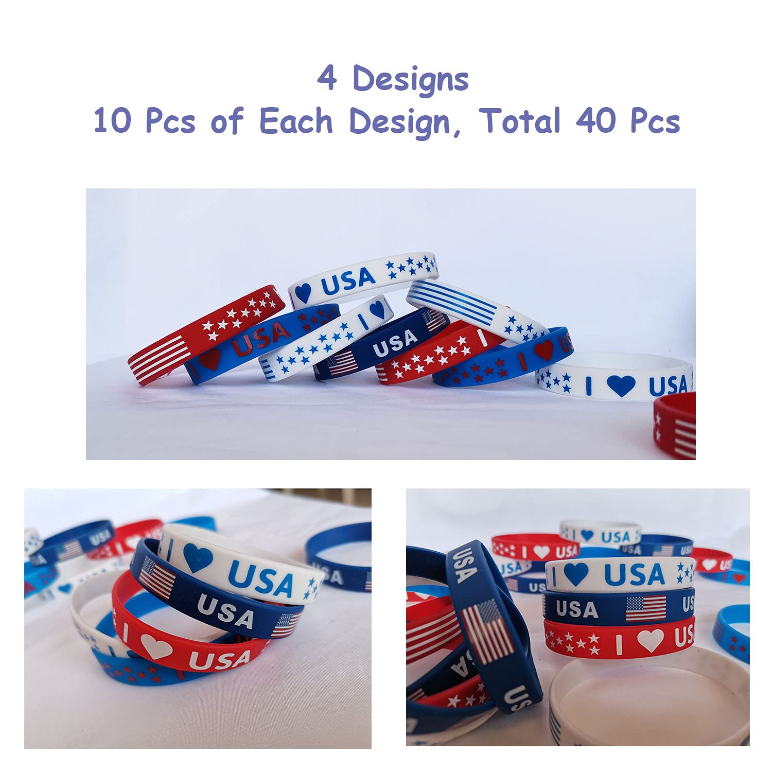 American Flag Silicone Bracelet 40Pcs, Presidential Inauguration Patriotic Party Fourth 4th of July Party Accessories Wristband USA Veterans Day Red White and Blue Decoration Memorial Day Favors