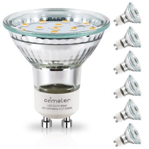 comzler gu10 led bulbs, gu10 light bulb 5000k daylight white, led bulb replacement recessed track lighting, 50w halogen equivalent, 4w 400lm 110° wide beam, non-dimmable, pack of 6