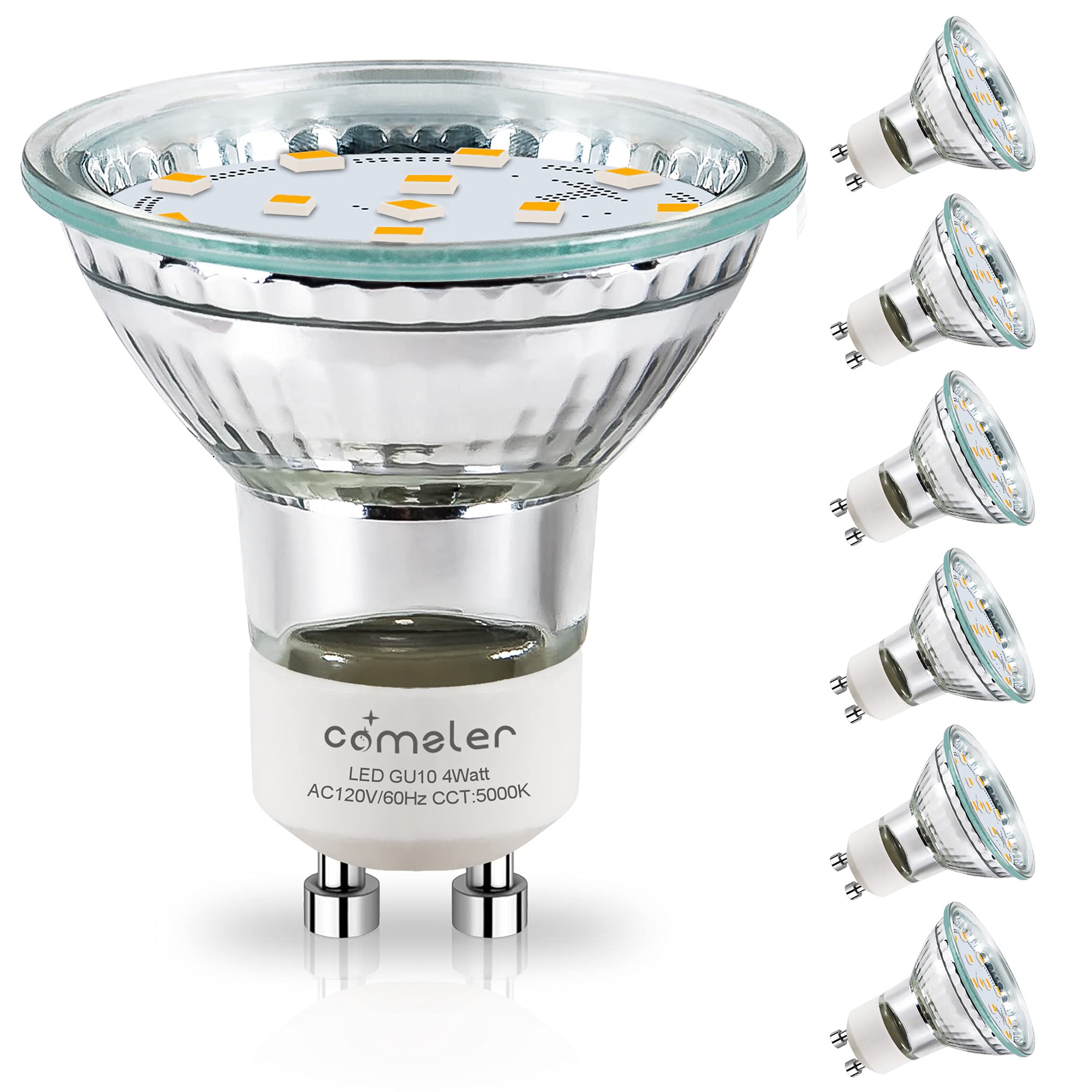 comzler GU10 LED Bulbs, GU10 Light Bulb 5000K Daylight White, LED Bulb Replacement Recessed Track Lighting, 50W Halogen Equivalent, 4W 400LM 110° Wide Beam, Non-dimmable, Pack of 6