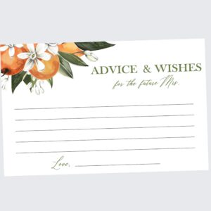 orange theme advice and wishes cards, set of 50, advice cards for bridal shower, bridal shower advice cards, citrus bridal shower, mimosa bridal shower