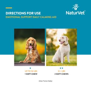 NaturVet Emotional Support Daily Calming Aid Dog Supplement - Helps Promote 24/7 Normal, Calm Behavior - for Dog Stress, Nervousness, Separation, Unwanted Behavior - 120ct Soft Chews