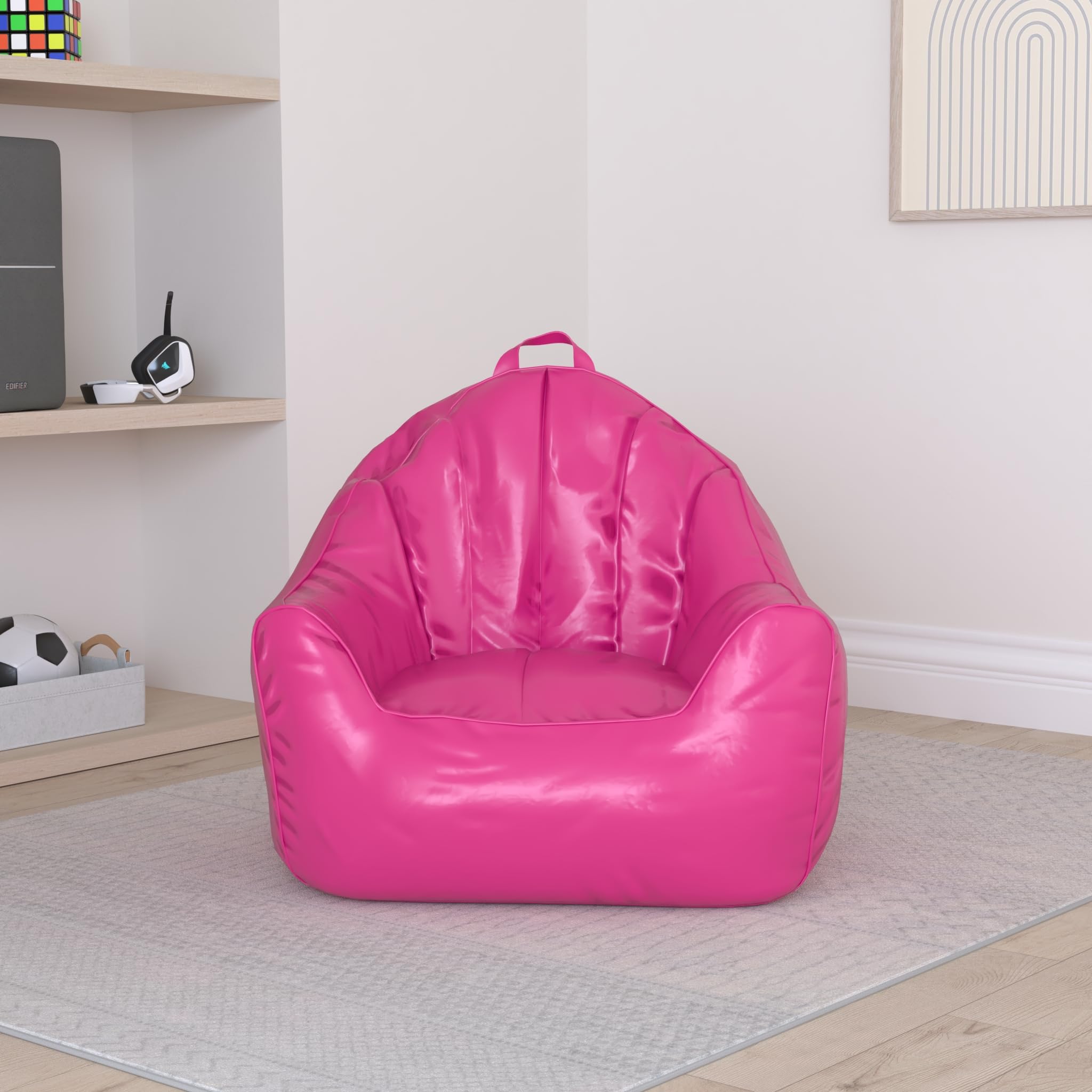 Posh Creations Structured Comfy Bean Bag Chair for Gaming, Reading, and Watching TV, Malibu Lounge, Soft Nylon-Pink