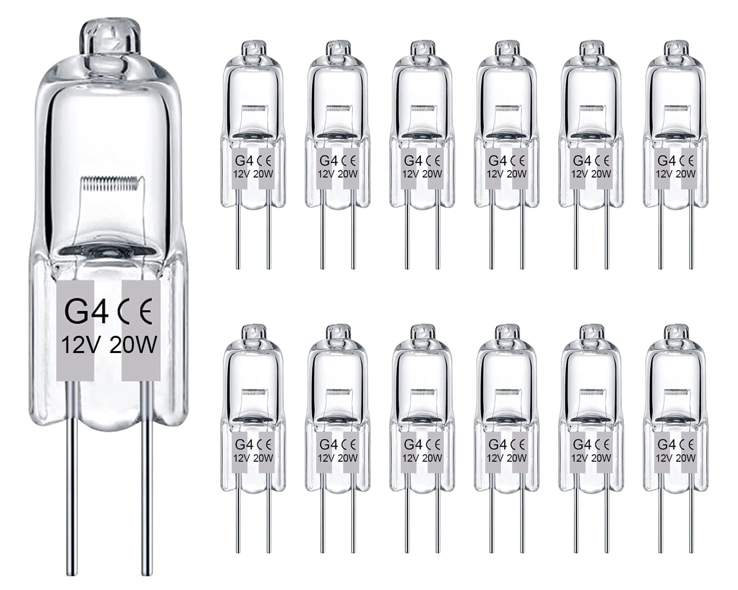 Gaormii G4 Light Bulbs 20W 12V JC T3 Bi-Pin G4 Capsule Bulb, 12 Pack Crystal Clear Halogen Bulb 2 Pin, Dimmable 2700K Warm White with 2 Prong G4 Base for Landscape Lighting, Chandeliers, Desk Lamp