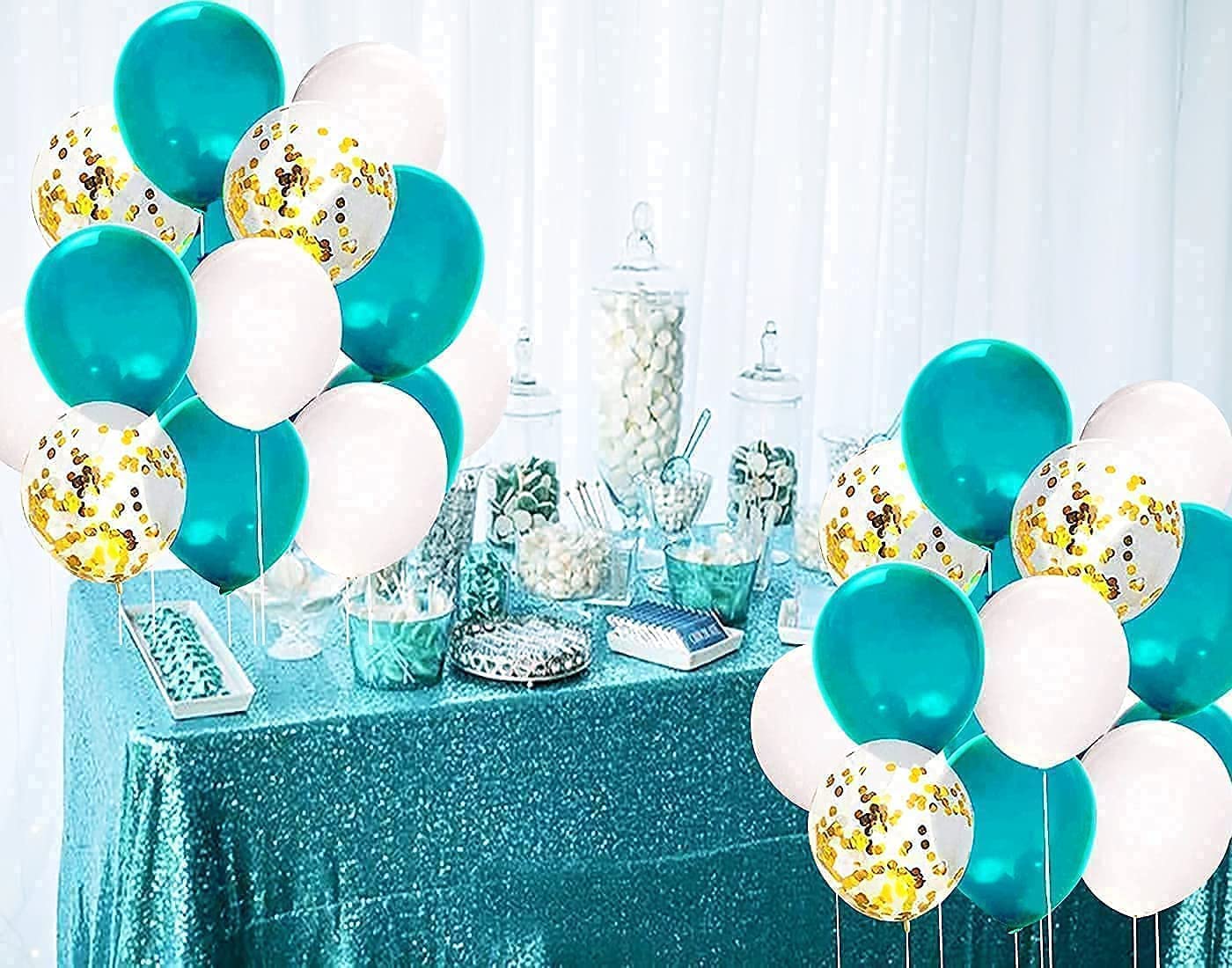 Teal White Gold Balloons Teal White Gold Birthday Decorations Women 15pcs Balloons Teal Gold Bridal Shower Decorations/Turquoise Gold Wedding Decorations