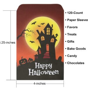 Iconikal Halloween Cookie Sleeves 120-Count - Spooky House & Jack-O-Lantern Designs - Perfect for Baked Goods, Treat Favors, Gifts