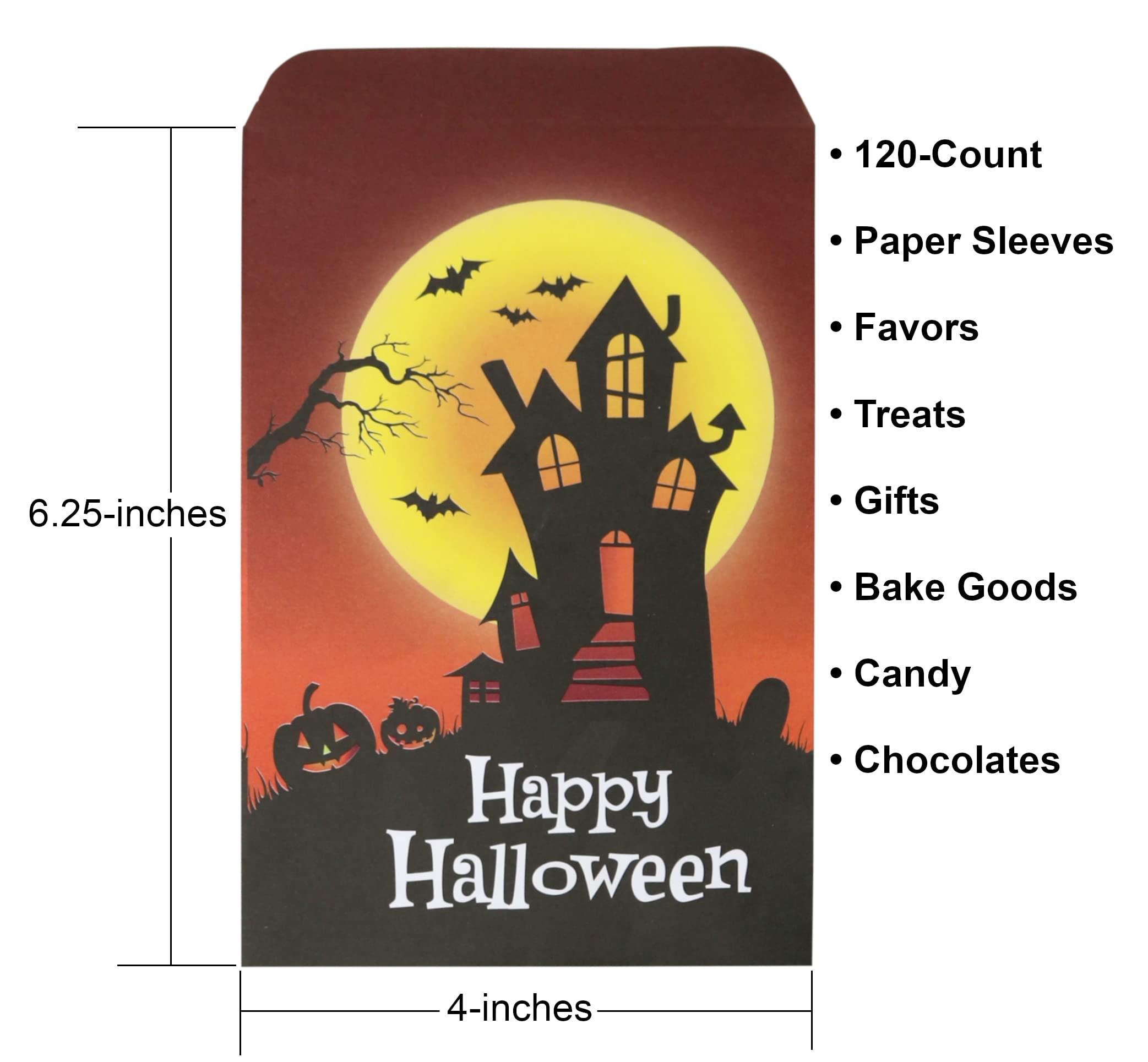 Iconikal Halloween Cookie Sleeves 120-Count - Spooky House & Jack-O-Lantern Designs - Perfect for Baked Goods, Treat Favors, Gifts