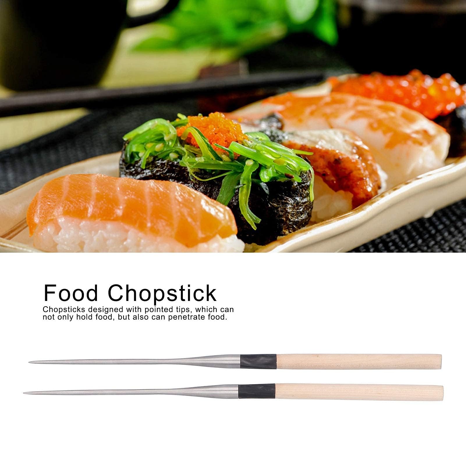 Sushi Chopsticks, 12.4in Stainless Steel Cooking Chopsticks with Wooden Handle Reusable Chopsticks Long Chopsticks for Cooking