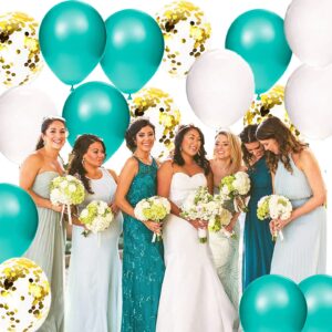 Teal White Gold Balloons Teal White Gold Birthday Decorations Women 15pcs Balloons Teal Gold Bridal Shower Decorations/Turquoise Gold Wedding Decorations