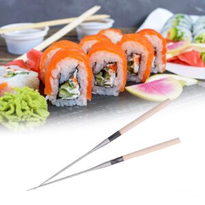 Sushi Chopsticks, 12.4in Stainless Steel Cooking Chopsticks with Wooden Handle Reusable Chopsticks Long Chopsticks for Cooking