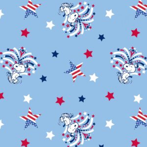 springs creative patriotic peanuts snoopy star spangled blue premium quality 100% cotton fabric by the yard.