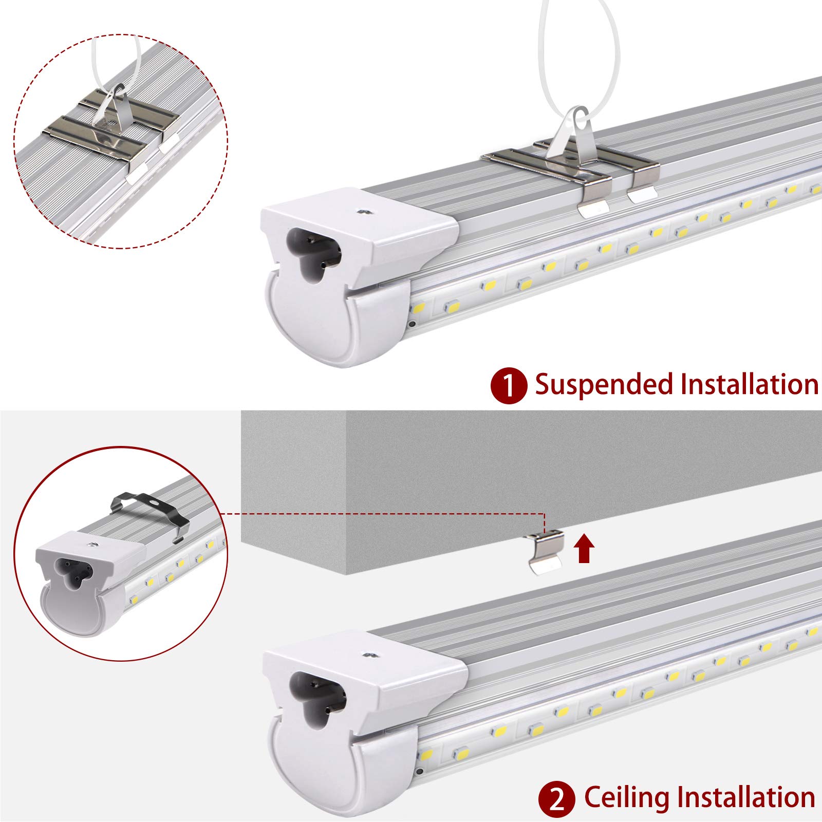 VShape 8FT LED Shop Light Fixture, 100W, 13000LM, 6000K Super Bright White, Linkable LED Garage Lights Fixture, 8 Foot LED Shop Lights for Workshop, T8 Tube Light, No RF & FM Interference, 4-Pack