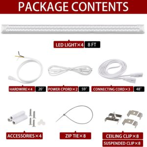 VShape 8FT LED Shop Light Fixture, 100W, 13000LM, 6000K Super Bright White, Linkable LED Garage Lights Fixture, 8 Foot LED Shop Lights for Workshop, T8 Tube Light, No RF & FM Interference, 4-Pack