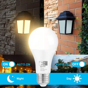 Qualilux Dusk to Dawn Light Bulbs Outdoor 850 Lumen, 60W Equivalent, Warm White 3000K, LED 9.5W, Non-Dimmable, A19, E26 Base, 4-Pack, HQ-H009