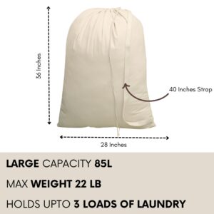 Laundry Bags |Christmas DIY| Canvas Cotton Long Strap & Drawstring Closure| Travel Laundry Bag for Dirty Clothes |Hamper Liner Bag| Washable Home Storage College Dorm& Back-to-School| 28"x36"-1 Pack