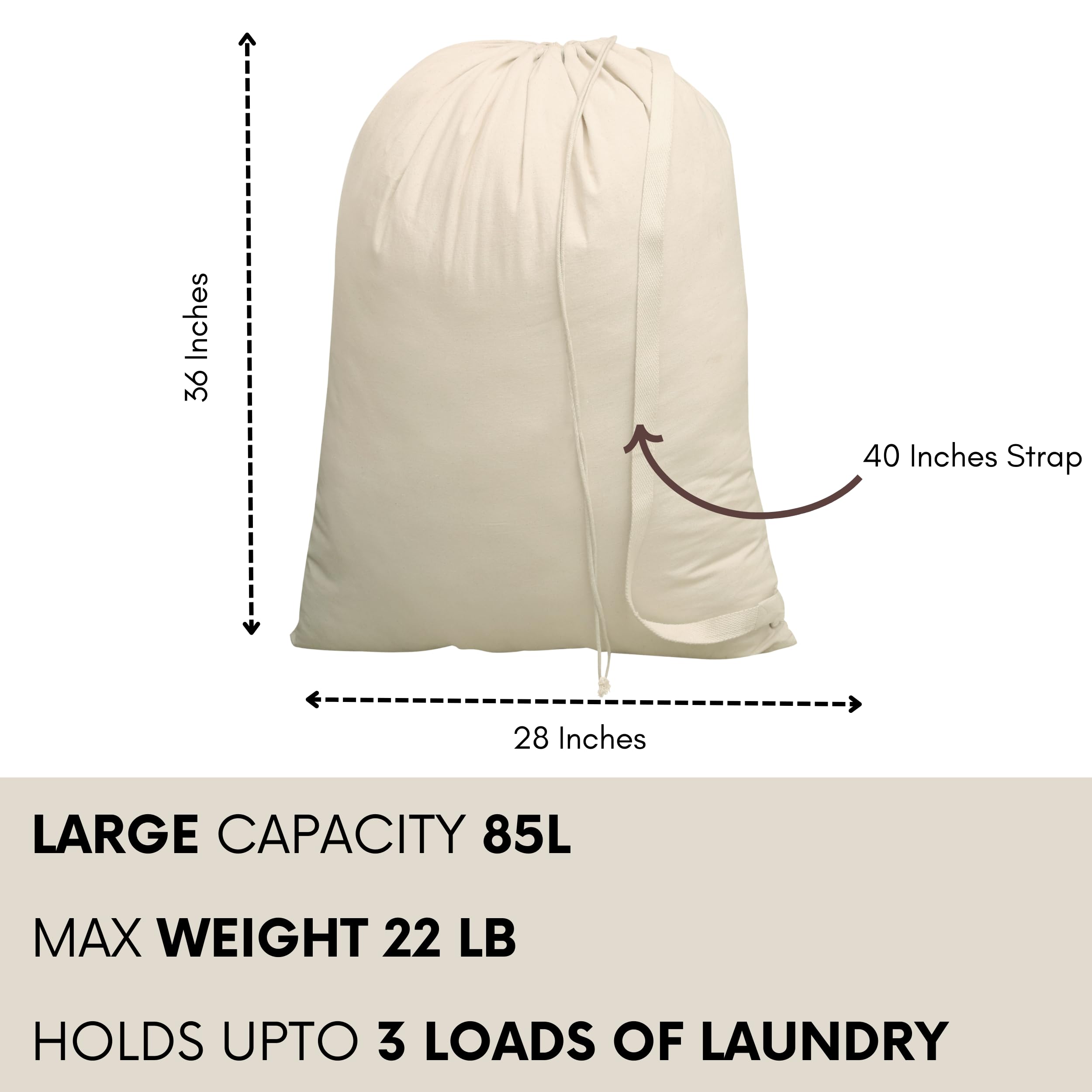 Laundry Bags |Christmas DIY| Canvas Cotton Long Strap & Drawstring Closure| Travel Laundry Bag for Dirty Clothes |Hamper Liner Bag| Washable Home Storage College Dorm& Back-to-School| 28"x36"-1 Pack