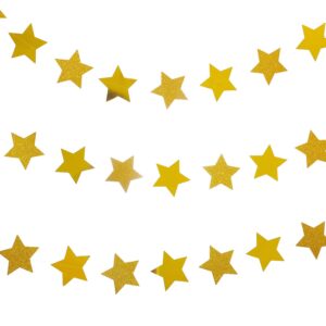 WEVEN Gold Glitte Star Garland Reflective Paper Party Streamers Twinkle Star Banner Backdrop for Wedding Baby Shower Nursery Graduation Party Decoration Supplies, 3" in Diameter, 20 Feet in Total