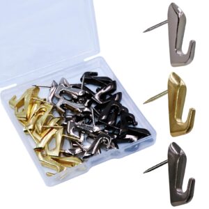 30 pcs push pin picture hooks, thumbtacks for wall hanger, picture hanging nails for wall, decorative thumb tacks for hanging, bulletin board hooks (silver & gold & black)