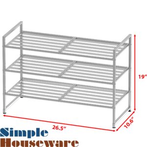 Simple Houseware 3-Tier Stackable Shoes Rack Organizer Shelf, Silver