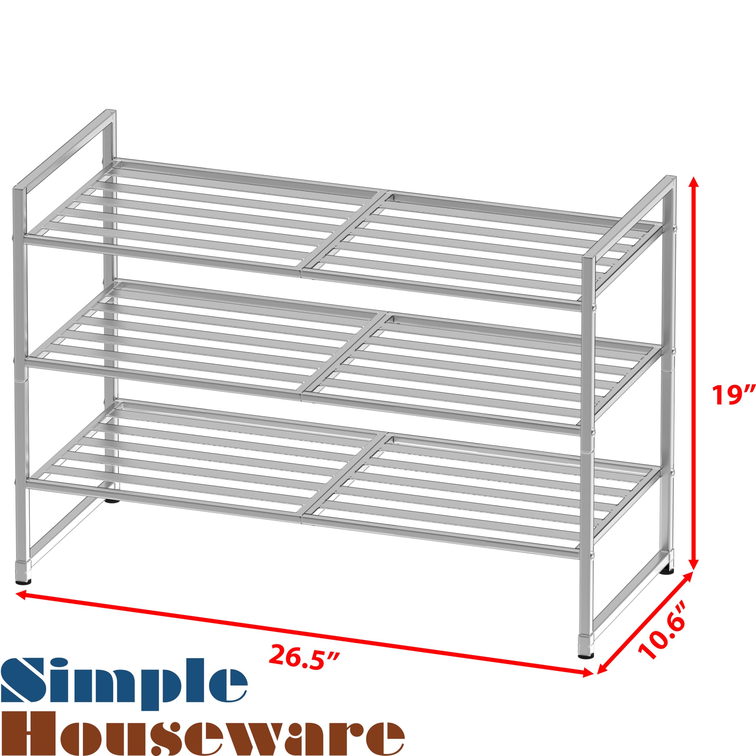 Simple Houseware 3-Tier Stackable Shoes Rack Organizer Shelf, Silver