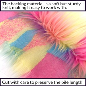 Bianna Pastel Rainbow Patch Faux Fur Fabric, American Seller, Luxury Shag Shaggy Material for Crafting, Sewing, Costumes, Fursuits, Home Decor (30x36 inches)