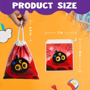 JOYIN 72 Pcs Plastic Halloween Drawstring Treat Bags, Cute Halloween Candy Bags in 9 Character Designs, Small Trick or Treat Bags, Goodie Gift Bags Halloween Party Favors Supplies