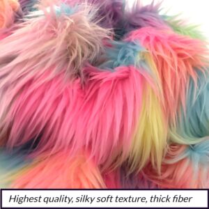 Bianna Pastel Rainbow Patch Faux Fur Fabric, American Seller, Luxury Shag Shaggy Material for Crafting, Sewing, Costumes, Fursuits, Home Decor (30x36 inches)