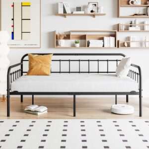 Crocofair Metal Daybed Frame Heavy Duty Slats Sofa Bed Platform Mattress Foundation Twin Daybed No Box Spring Needed(Black Twin)