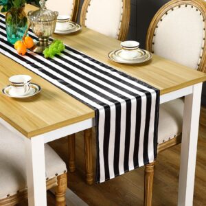 Tatuo Black and White Striped Table Runner Polyester Table Decor Elegant Classic Tablecloth Machine Washable for Christmas Indoor Outdoor Events Family Dinner Banquet(4 Pieces,12 x 72 Inch)