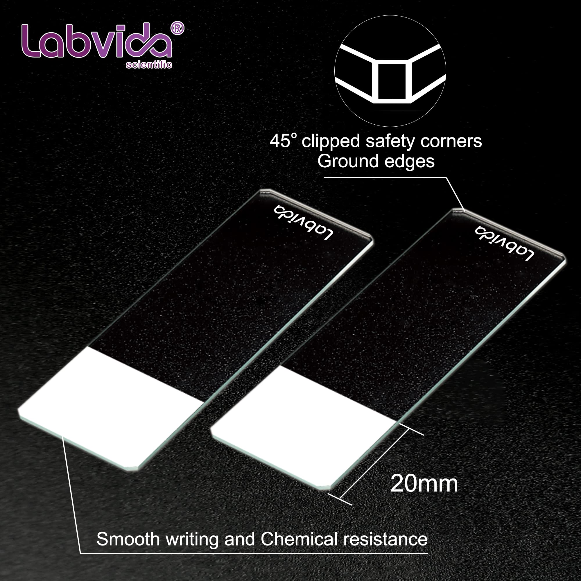 Labvida 72pcs x 20 Boxes of Pre-Cleaned White Color Frosted Microscope Slide, Dim.75mmx25mm, Super Grade Glass, Ground Edges, 45° Safety Corners, LVQ034WX