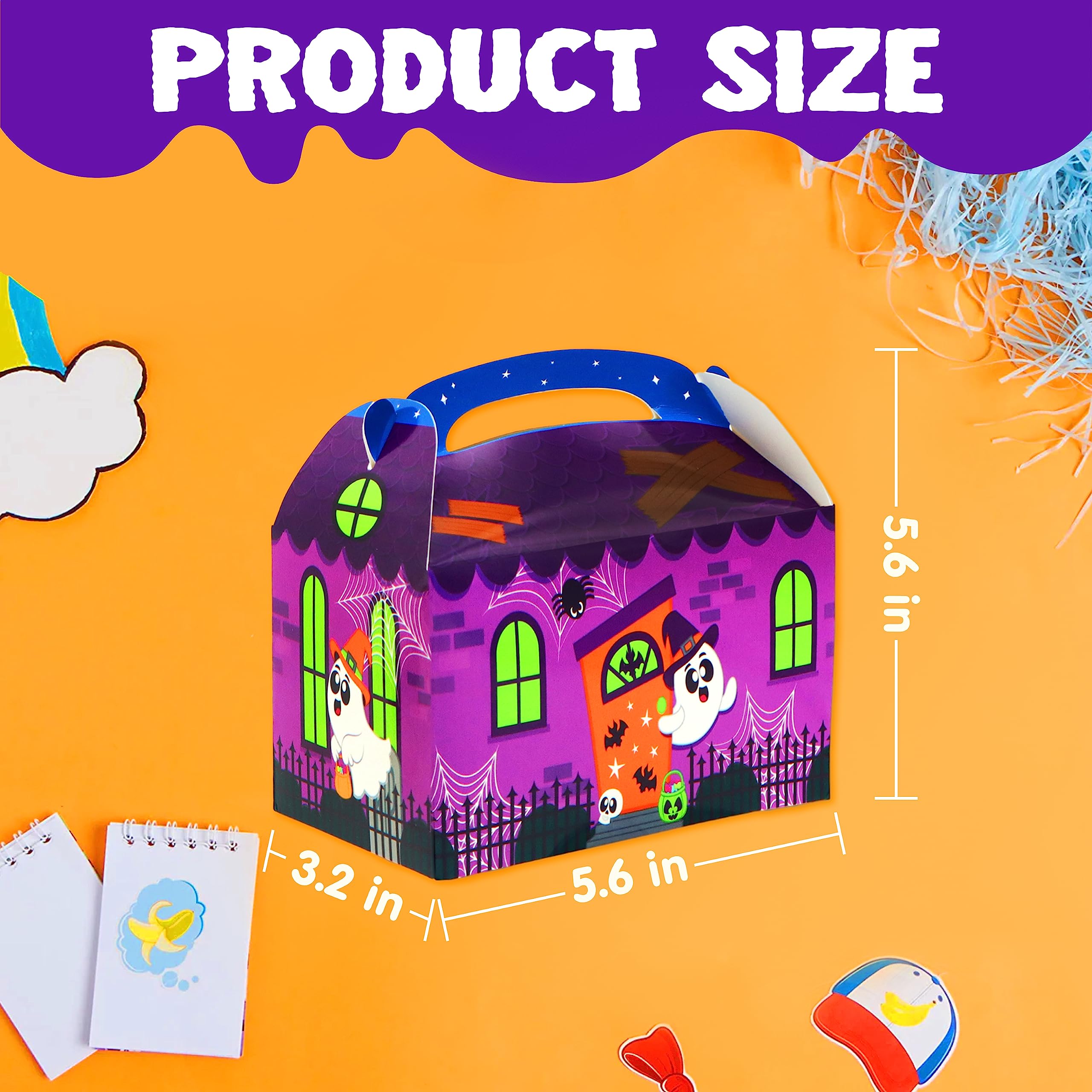 JOYIN 32 Pcs Halloween Trick or Treat Candy Boxes (5.6"x5.66"x3.5"), 3D Halloween House Cardboard Treat Boxes, Cupcake Cookie Goodie Boxs for Halloween Party Favor Supplies