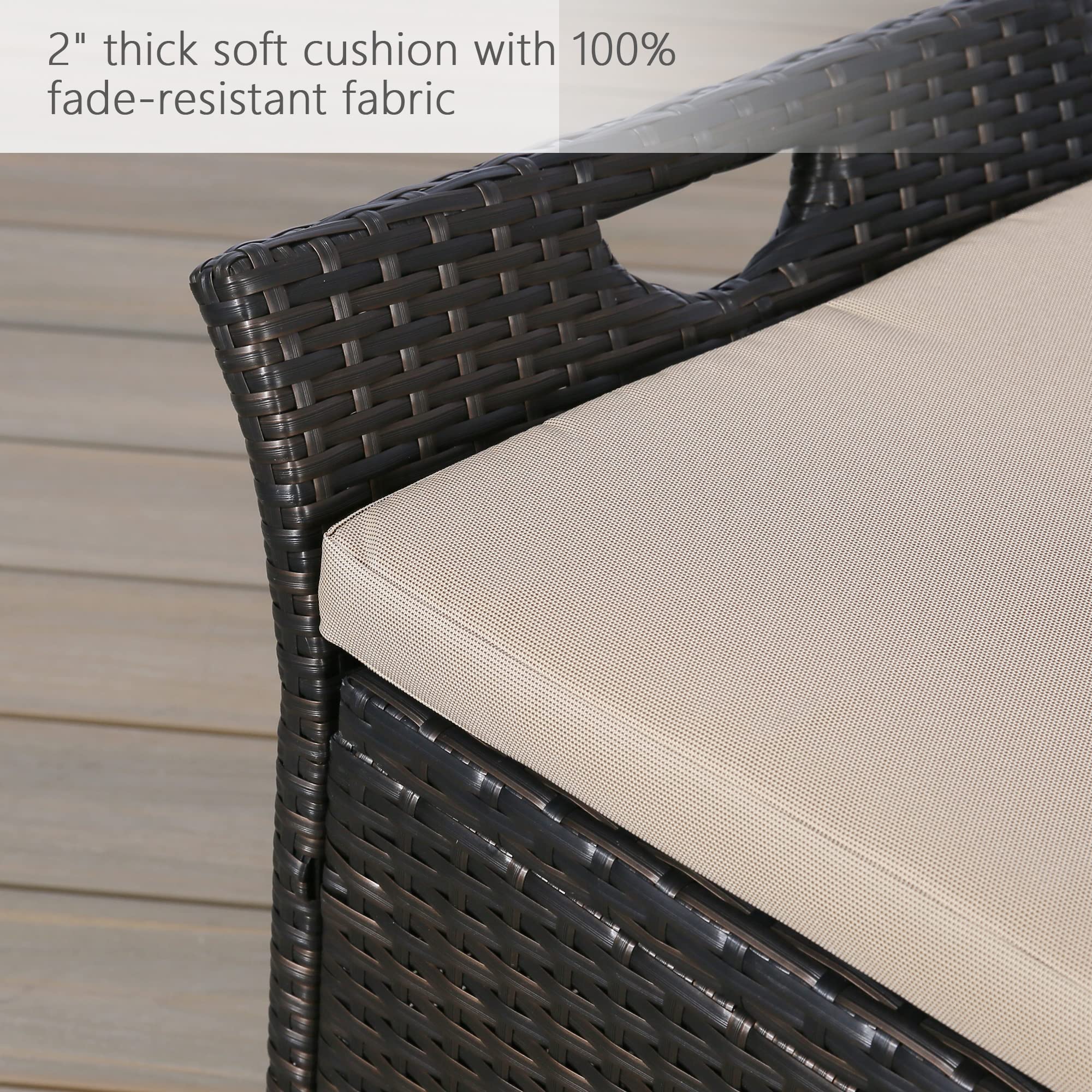 Iwicker Patio Wicker Storage Bench Outdoor Rattan Deck Box with Cushion, Beige