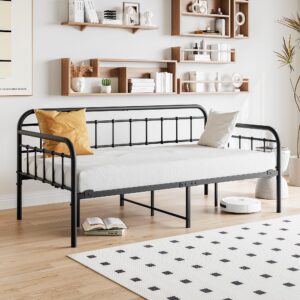 crocofair metal daybed frame heavy duty slats sofa bed platform mattress foundation twin daybed no box spring needed(black twin)