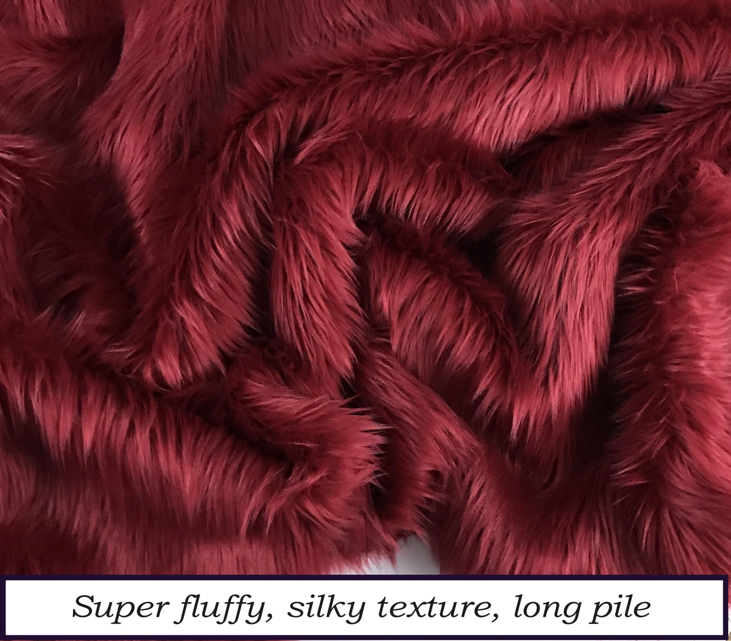 Bianna Ruby Red Burgundy Faux Fur Fabric, 60 inches Wide Options, American Seller, Luxury Shag Shaggy Material for Crafting, Sewing, Costumes, Fursuits, Home Decor (12x12 inches)