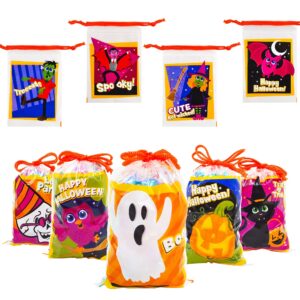 JOYIN 72 Pcs Halloween Plastic Treat Bags with Drawstrings, Small Trick or Treat Candy Bags in 9 Designs, Small Halloween Goodie Gift Bags Halloween Party Favors Supplies