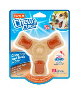 hartz chew ‘n clean chew toy and treat in one chicken flavored tri-point dog toy, small