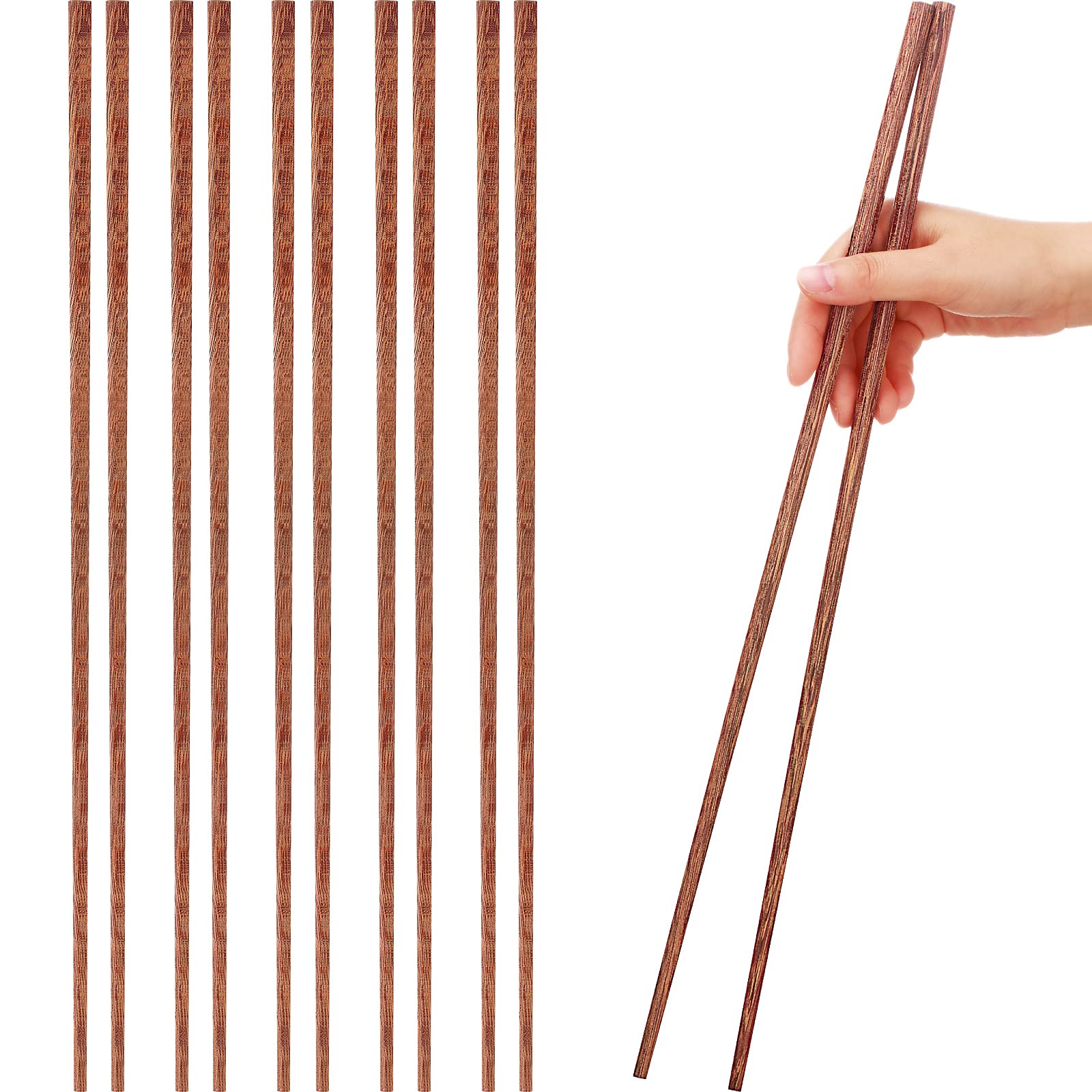 Long Cooking Chopstick Chinese Natural Wooden Chopstick Long Hot Pot Chopstick Wooden Frying Chopstick for Hot Pot, Frying, Noodle, Cooking Favor, 16.5 Inch (Red Sandalwood, 5 Pairs)