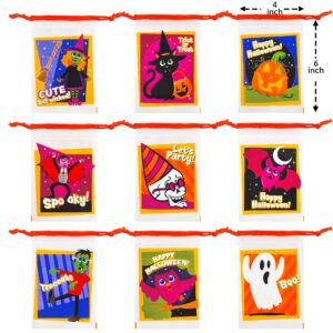 JOYIN 72 Pcs Halloween Plastic Treat Bags with Drawstrings, Small Trick or Treat Candy Bags in 9 Designs, Small Halloween Goodie Gift Bags Halloween Party Favors Supplies