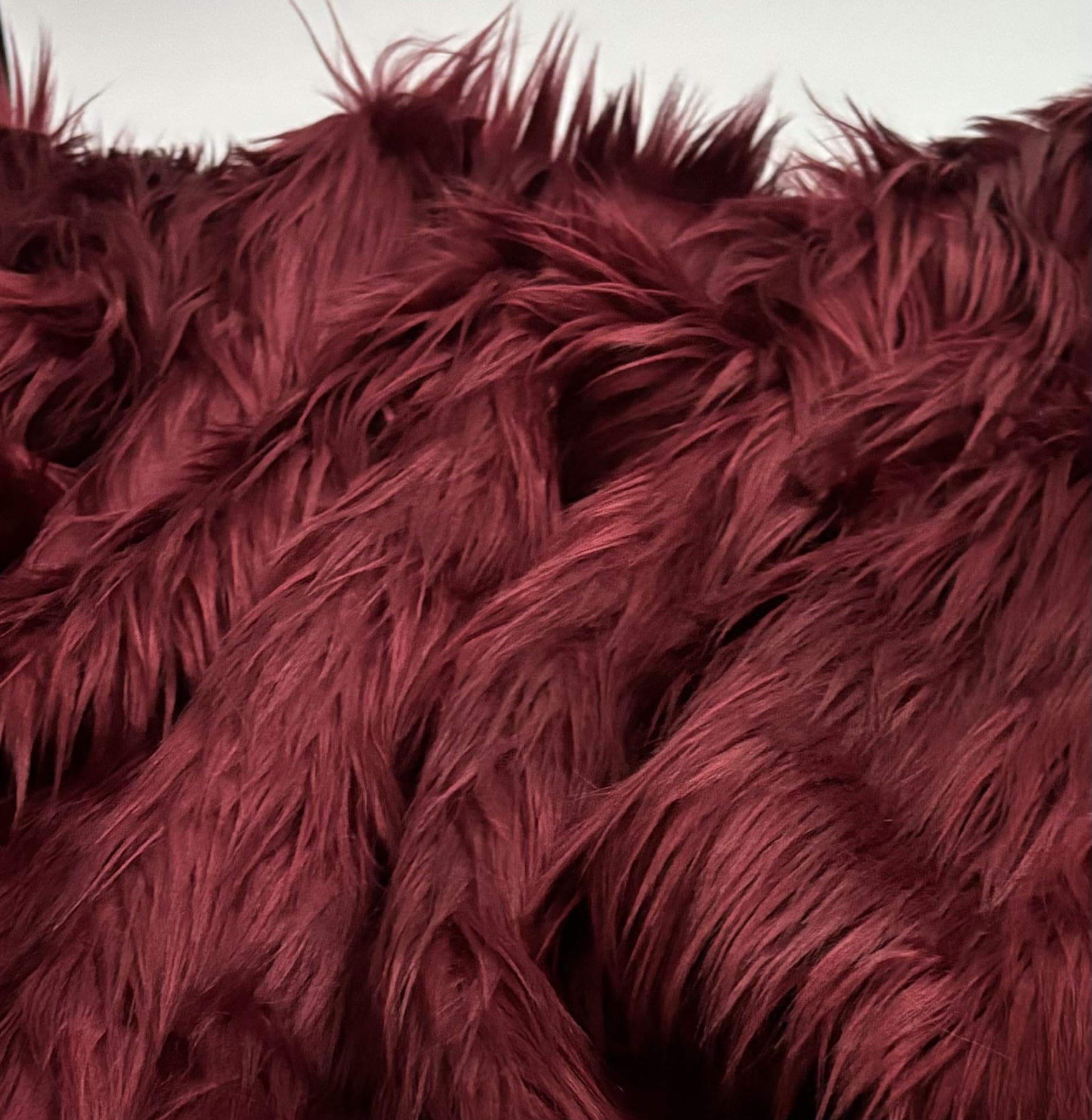 Bianna Ruby Red Burgundy Faux Fur Fabric, 60 inches Wide Options, American Seller, Luxury Shag Shaggy Material for Crafting, Sewing, Costumes, Fursuits, Home Decor (12x12 inches)