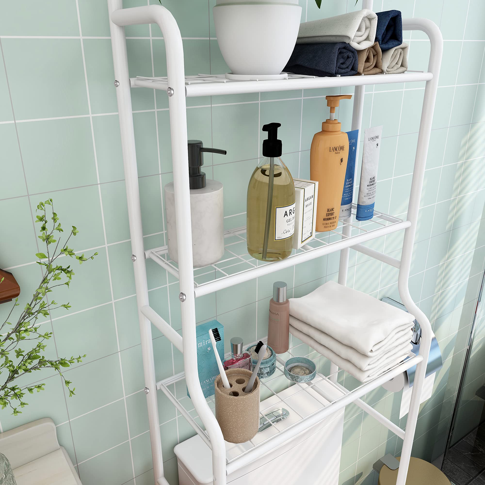 HAHRIR 3-Shelf Bathroom Organizer Over The Toilet Space Saver Over The Toilet Rack Bathroom Corner Stand Storage Organizer (White)