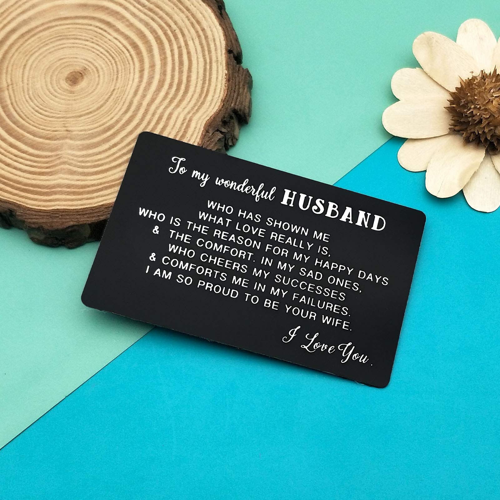 Husband Gift from Wife Engraved Metal Card Gifts for Husband Anniversary Valentines Day Gifts for Him Men Thank You Husband Gifts Wedding Day Gift Inspirational Christmas Card for Husband from Wife