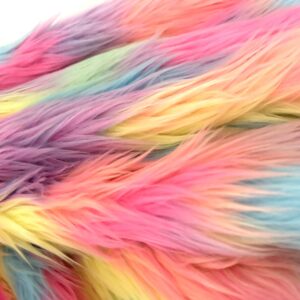 Bianna Pastel Rainbow Patch Faux Fur Fabric, American Seller, Luxury Shag Shaggy Material for Crafting, Sewing, Costumes, Fursuits, Home Decor (30x36 inches)