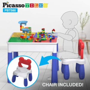 PicassoTiles Kids Multi Activity Table, Storage Bin & Chair Set Combo, 581 PCs Building Block with Marble Run Play Table Compatible with Building Bricks Blocks STEM Toy for Boys & Girls Ages 3+