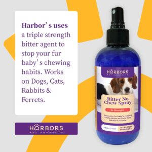 Harbor's Bitter No Chew Spray | 3 X Strength Chewing Deterrent Spray | Anti Chew Behavior Training Aid | Stops Destructive Chewing and Licking of Shoes, Bandages, Paws, Fur & Furniture | Made in USA