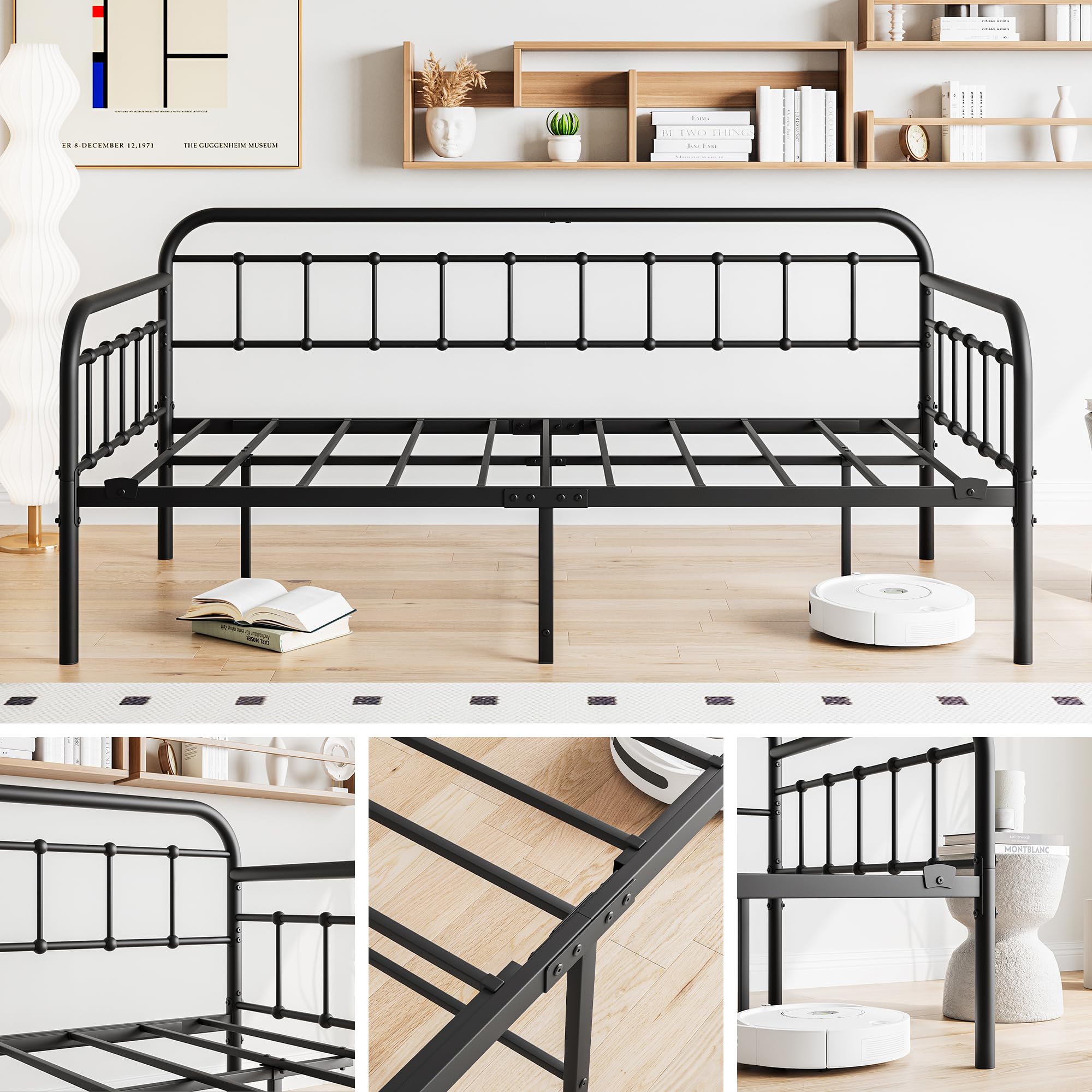 Crocofair Metal Daybed Frame Heavy Duty Slats Sofa Bed Platform Mattress Foundation Twin Daybed No Box Spring Needed(Black Twin)