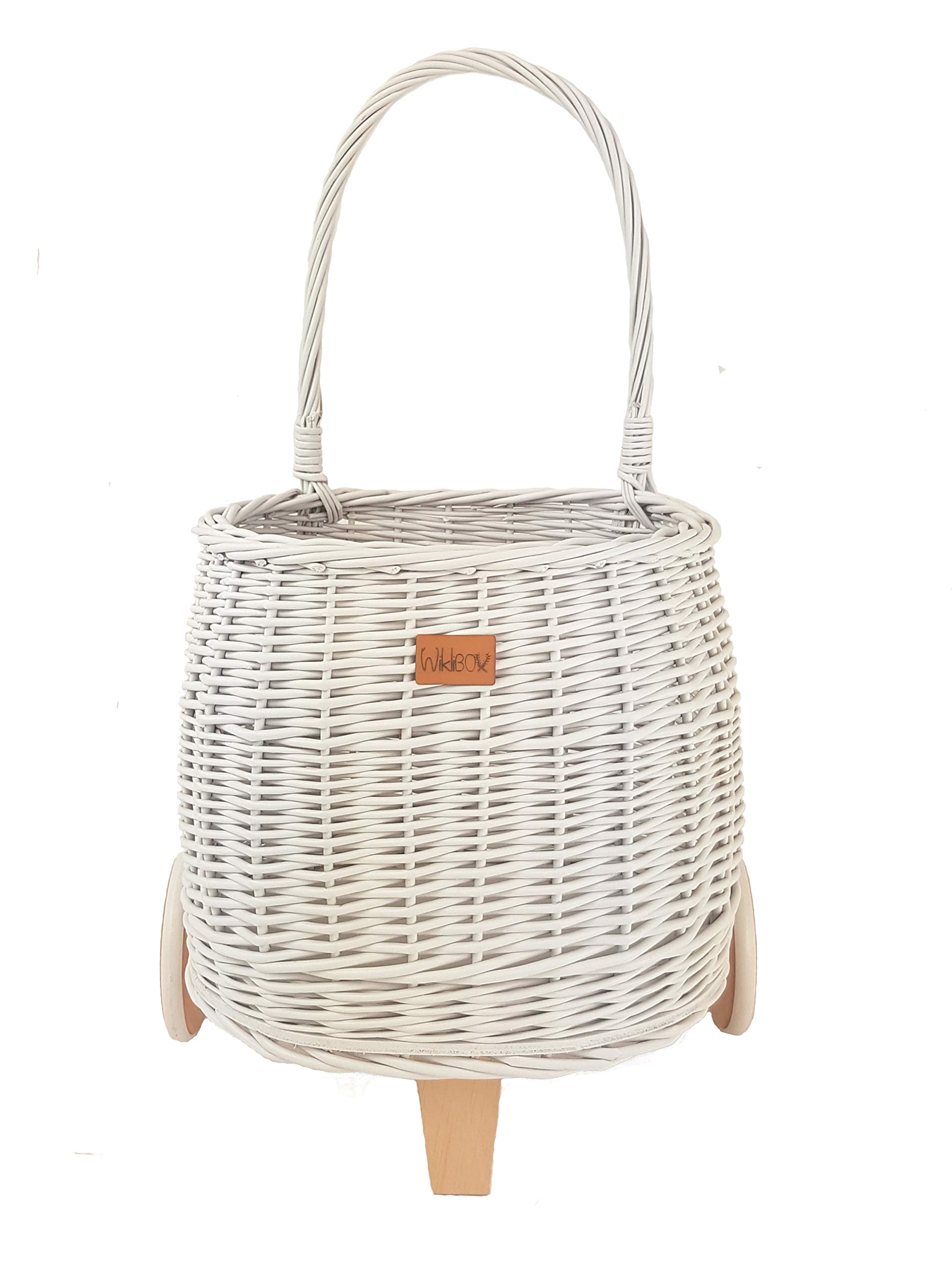 WIKLIBOX Rattan Pully Toy Basket - Handcrafted European Wicker Luggy Toy Storage - Natural, Durable & Stylish Organizer - Perfect for Kids' Rooms, Nurseries & Playrooms | Pink with Pom Poms