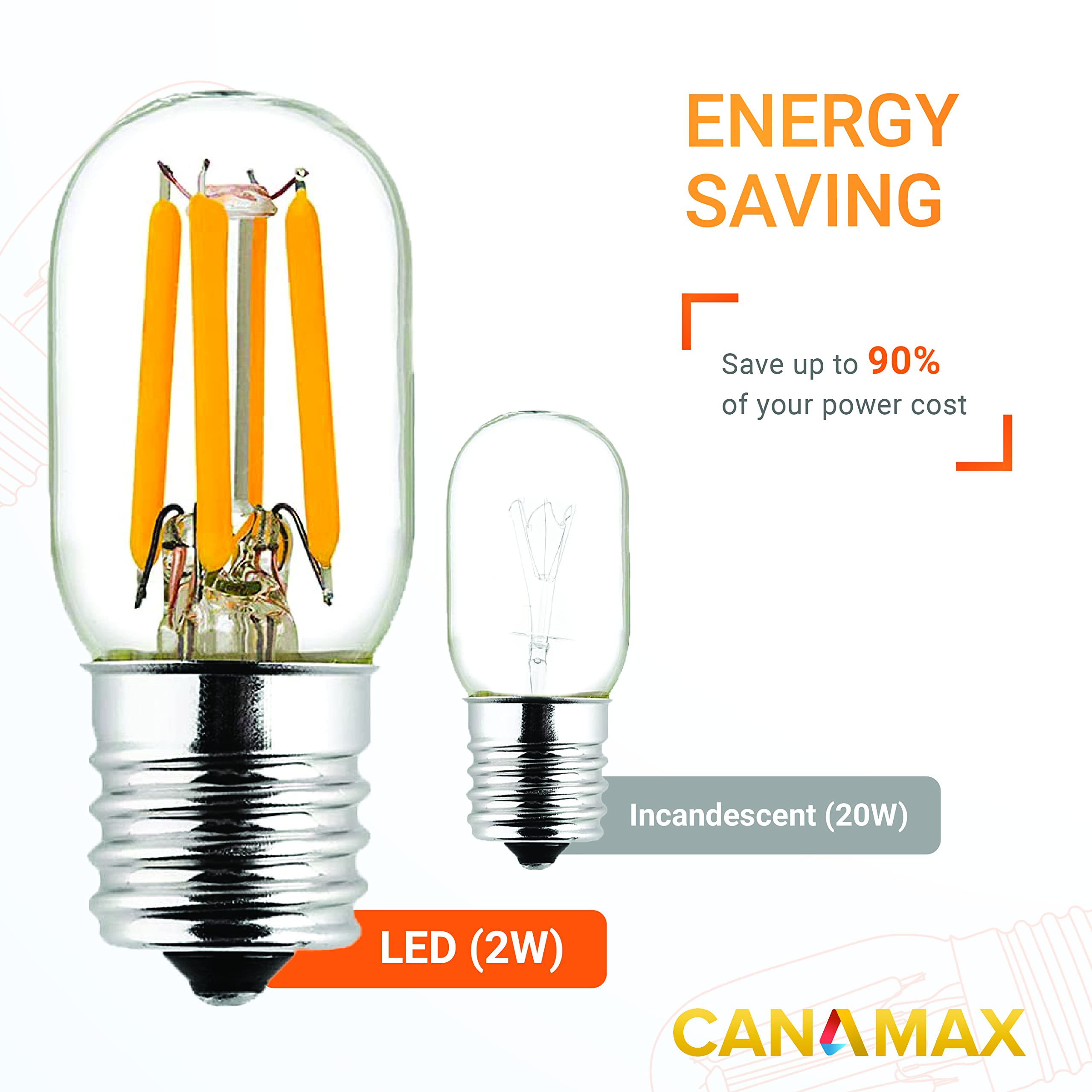 Canamax T7 E17 LED Appliance Bulb 2W 120V High Output Warm White Light 2700K 220lm for Microwave Oven Light, Range Hood Light, Refrigerator Light - Pack of 3