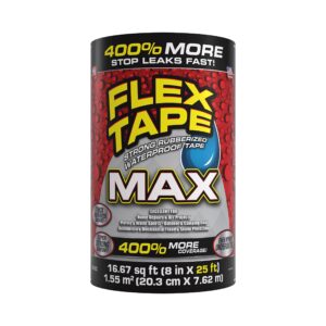 flex tape, max, 8 in x 25 ft, black, original thick flexible rubberized waterproof tape - seal and patch leaks, works underwater, indoor outdoor projects - home rv roof plumbing and pool repairs