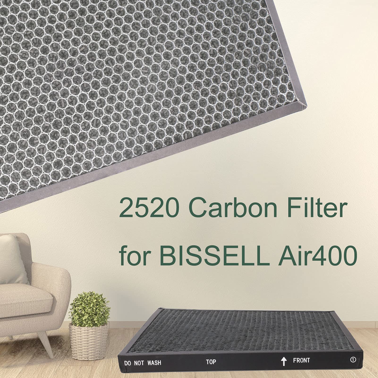 Replacement 400 Filter for Bissell Air400-2521 Pre Filter, 2520 Active Carbon Filter, Filter with 1 Carbon Filter, Compared to Part 2521, 2520